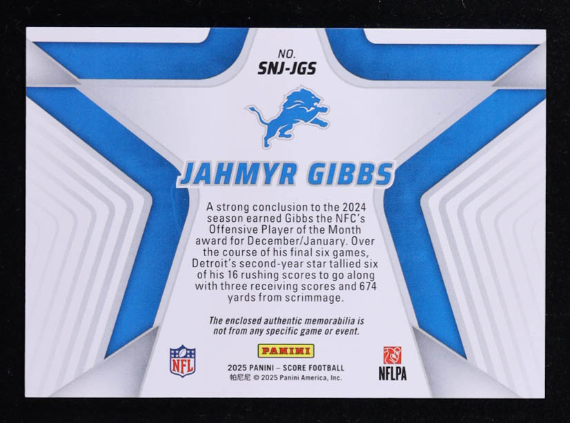 Jahmyr Gibbs 2025 Score Stars of the NFL Jerseys #17 | Pristine Auction