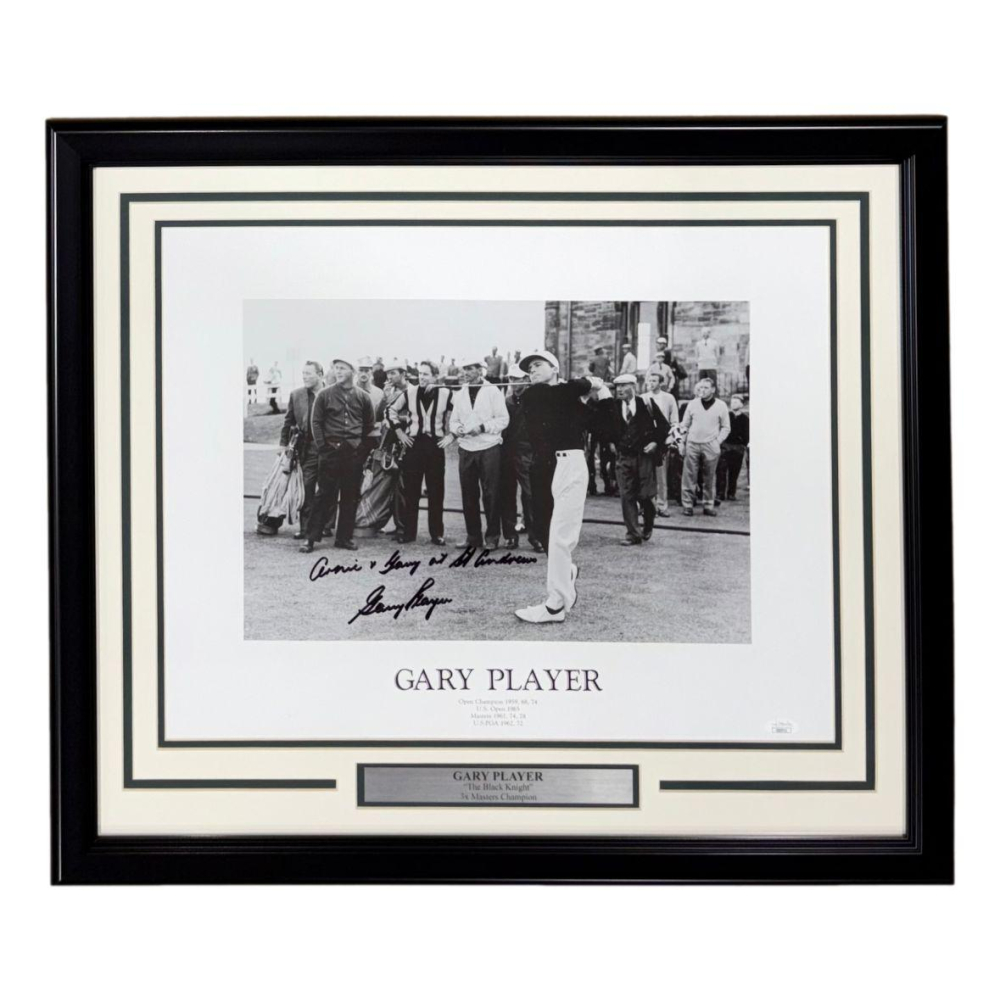 Gary Player Signed Custom Framed Photo Inscribed "Arnie & Gary At St ...