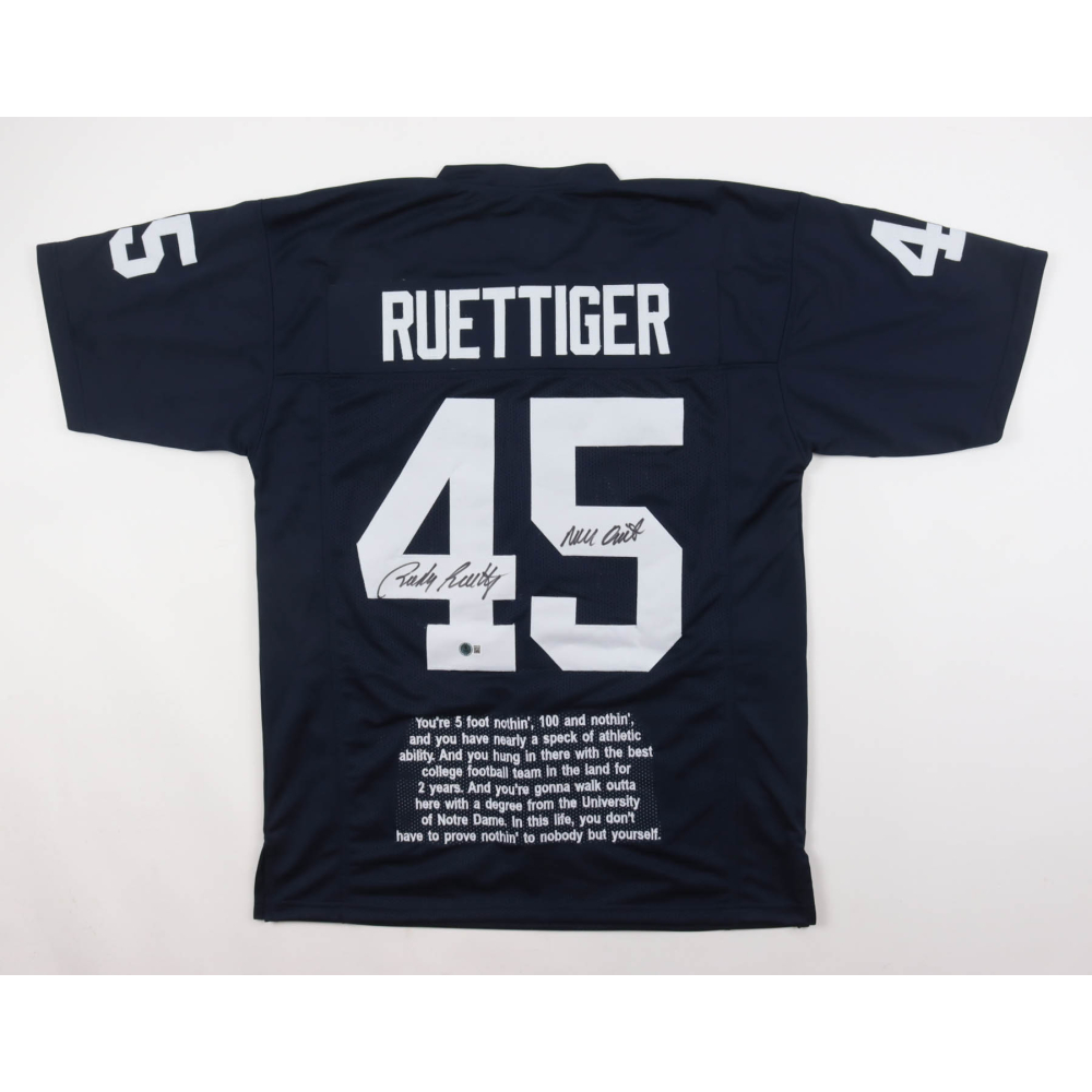 Rudy Ruettiger Signed Movie Quote Jersey Inscribed "Never Quit ...