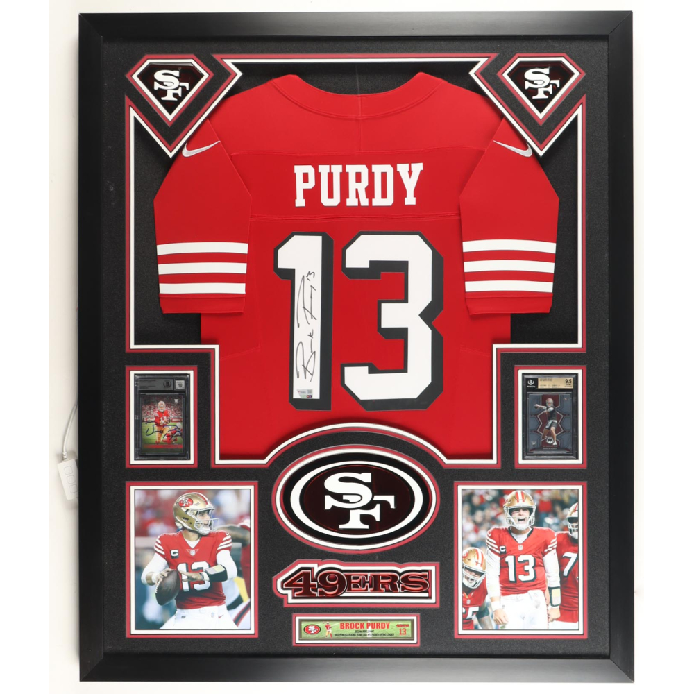 Brock Purdy Signed Custom 49ers Nike Authentic Framed Jersey with LED ...
