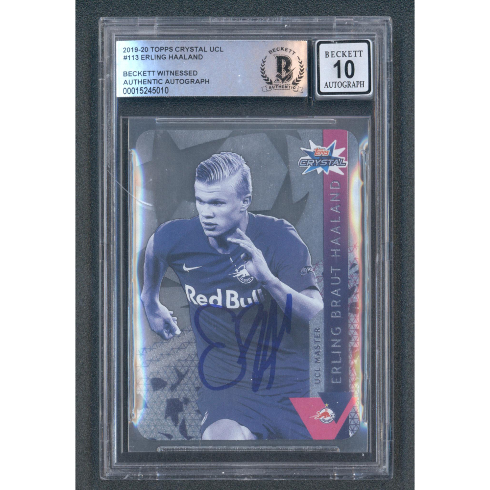Erling Haaland Signed 2019-20 Topps Crystal UCL #113 (BGS | Autograph ...