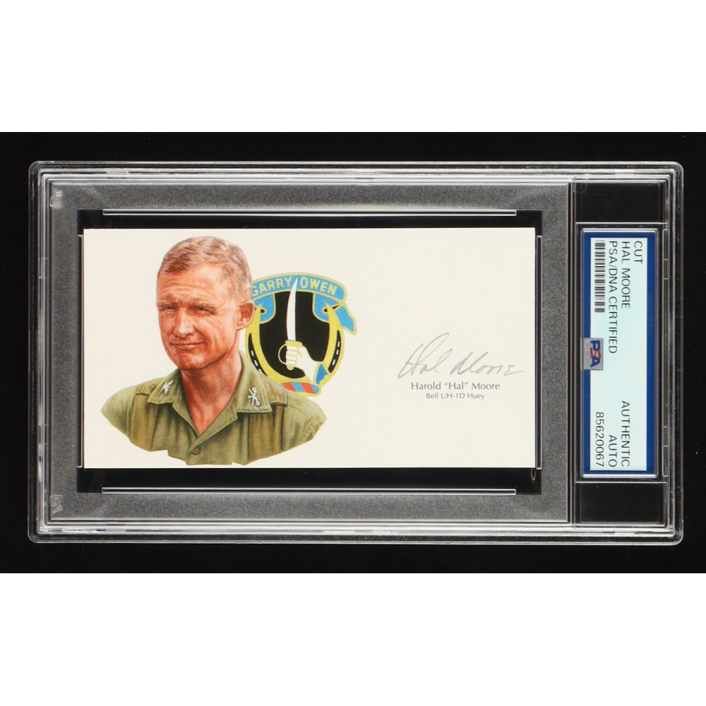 Hal Moore Signed Cut with Portrait Battle of Ia Drang General (PSA ...