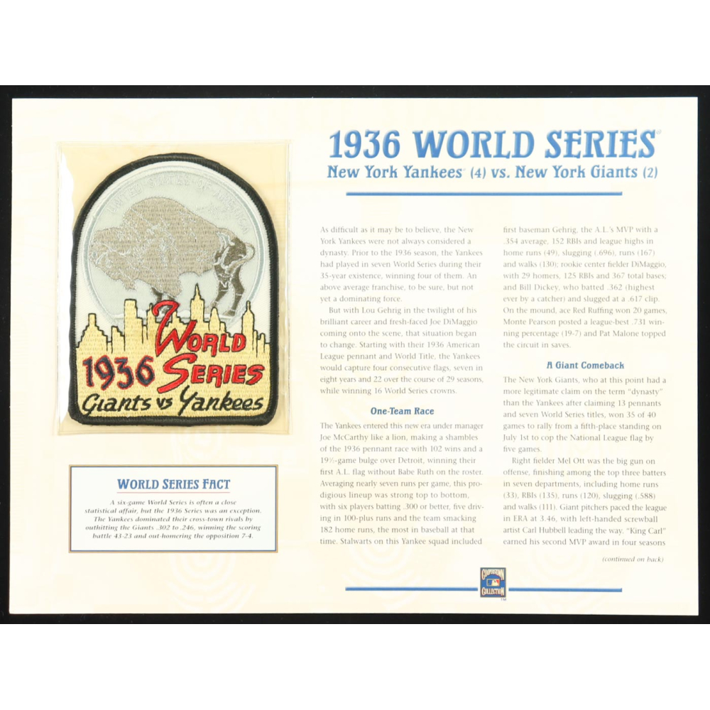1936 World Series Uniform Patch Display | Pristine Auction
