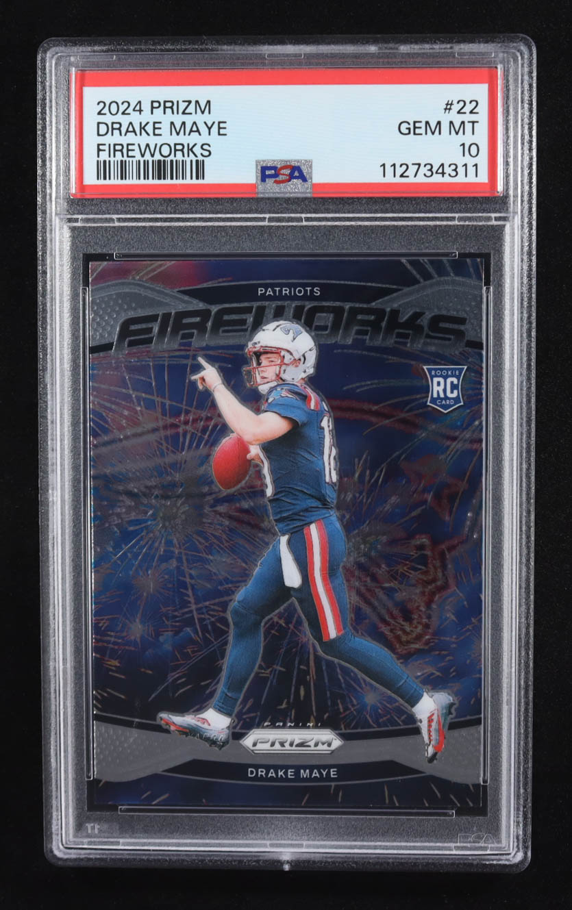 Drake Maye 2024 Panini Prizm Fireworks #22 RC (PSA 10) | Pristine Auction