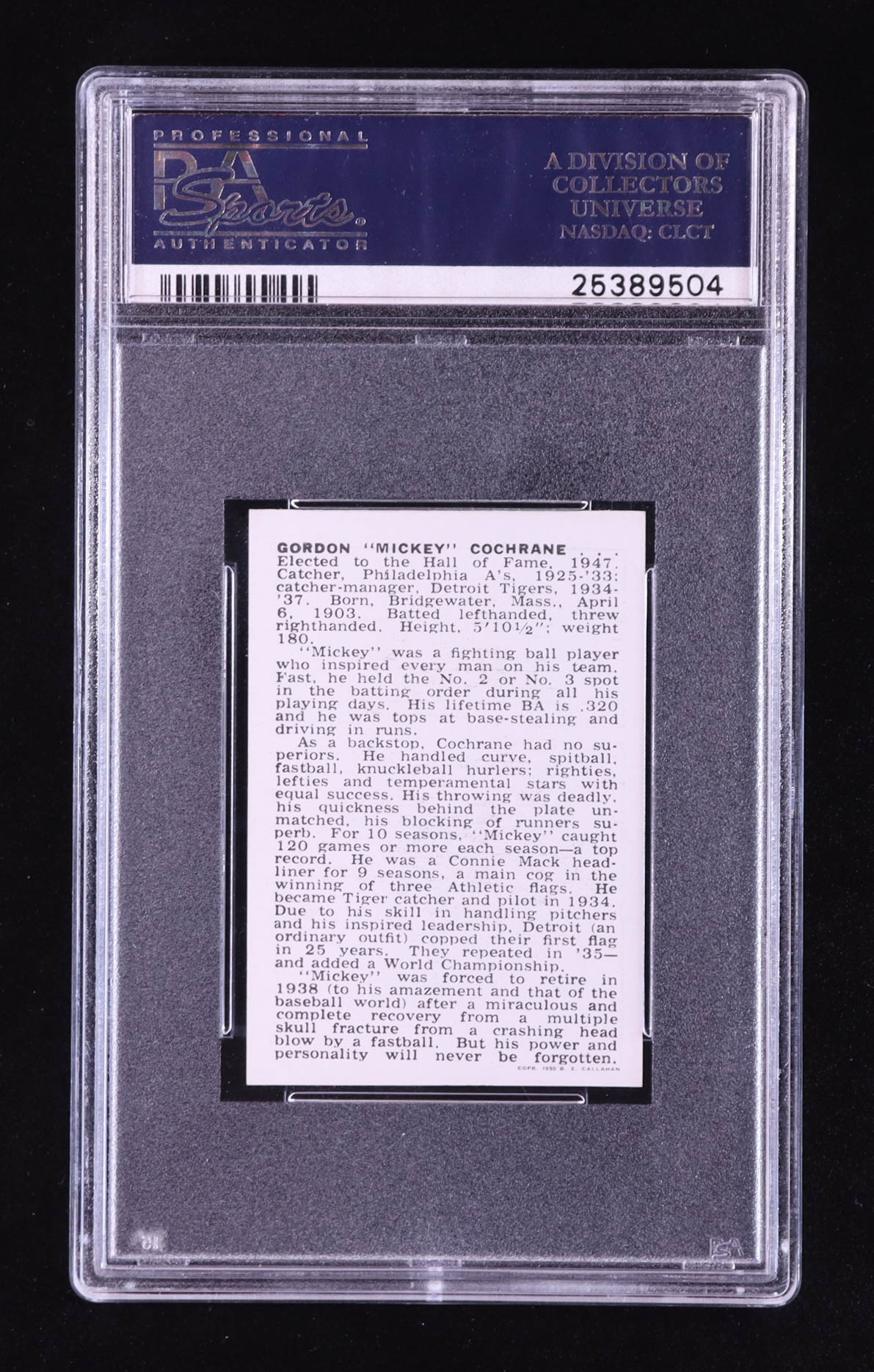 Mickey Cochrane 1950-56 Callahan HOF W576 #18A (PSA 7) | Pristine Auction