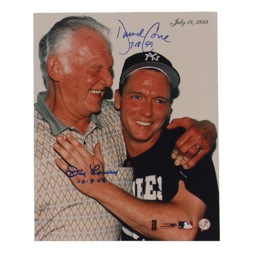 Don Larsen & David Cone Signed 8x10 Photo Inscribed "10.8.56 / 7.18.99 ...