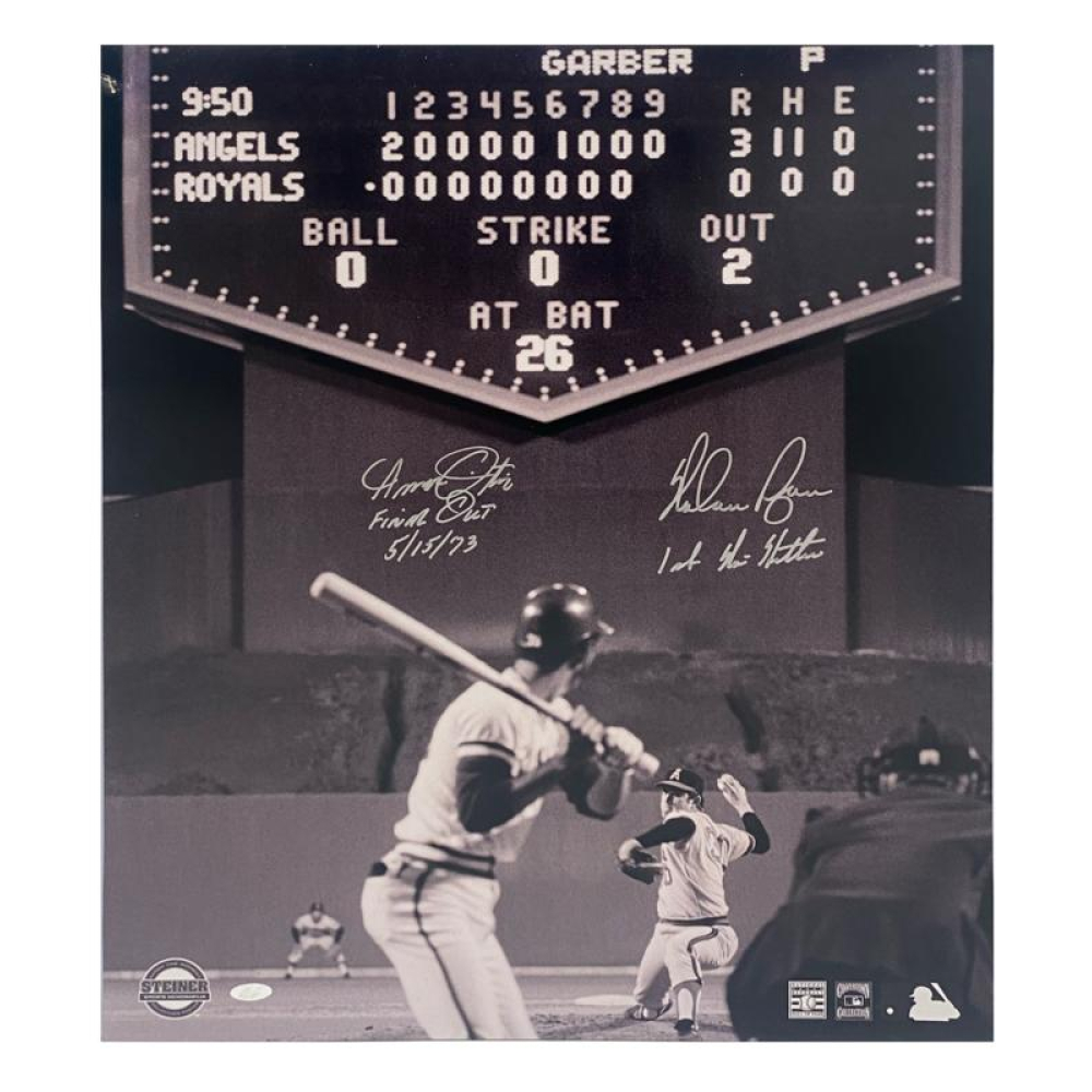 Nolan Ryan & Amos Otis Signed 16x20 Photo Inscribed "1st No Hitter ...