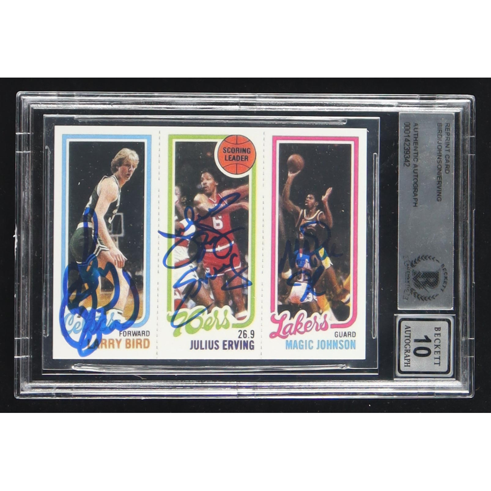 Larry Bird, Julius Erving & Magic Johnson Signed Larry Bird 34 RC ...