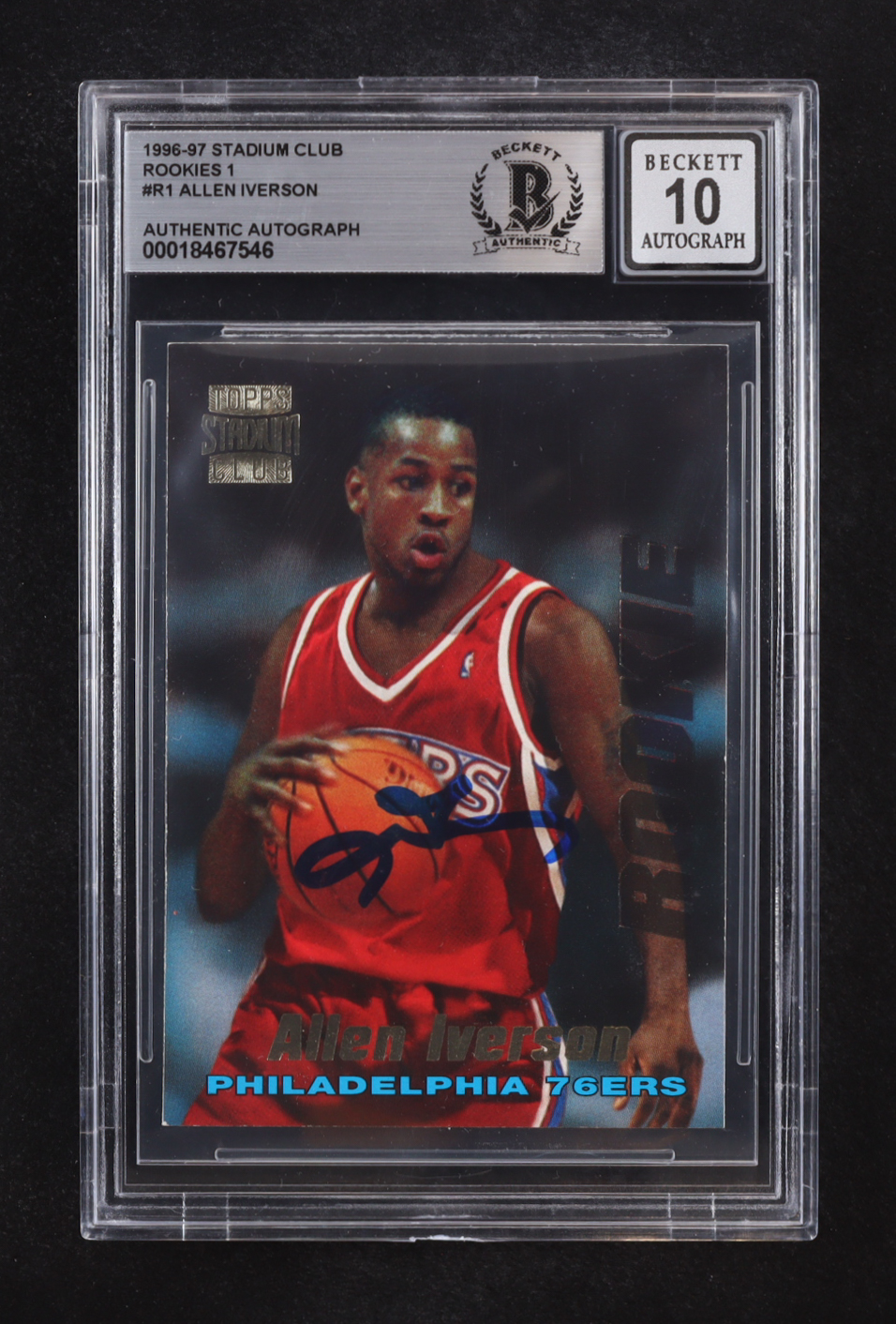 Allen Iverson Signed 1996-97 Topps Stadium Club Rookies 1 Auto #R1 RC ...