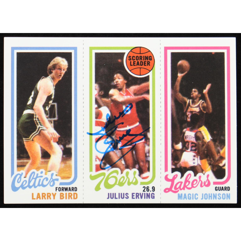 Julius "Dr. J" Erving Signed 1980-81 Topps #6 Larry Bird #34 RC ...