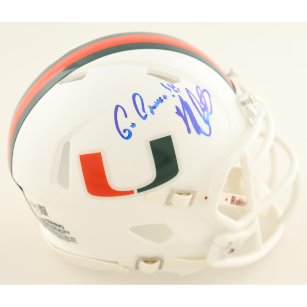 Mario Cristobal Signed Miami Hurricanes Speed Mini Helmet Inscribed "Go ...