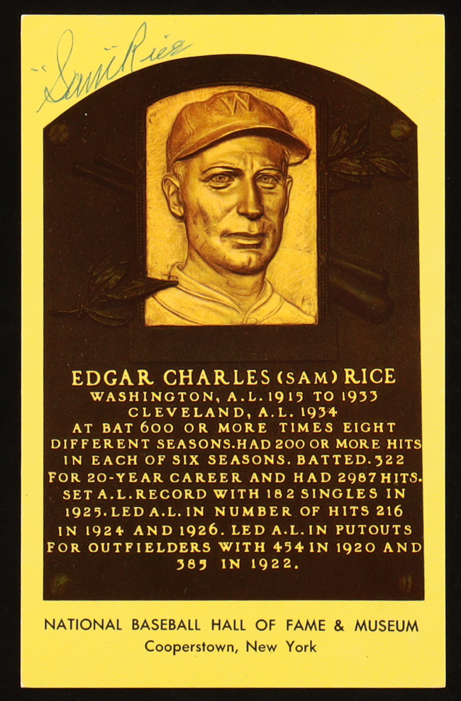Sam Rice Signed 1963 MLB Hall of Fame 4x6 Postcard (Beckett) | Pristine ...