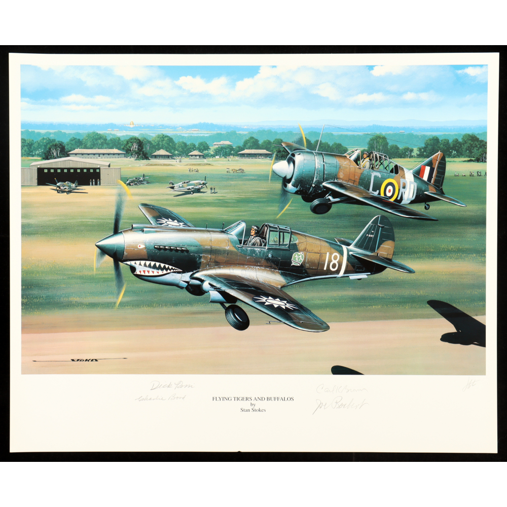 Stan Stokes "Flying Tigers and Buffalos" Lithograph Signed By (4) with ...