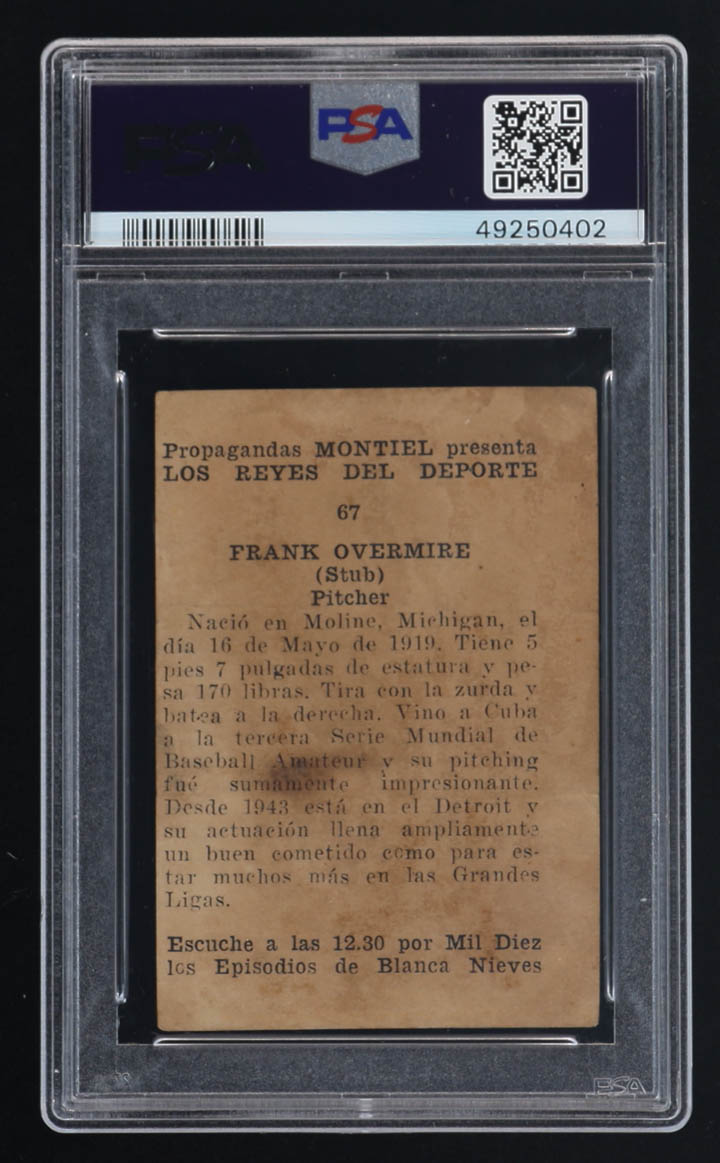 Frank Overmire 1946 Propagandas Montiel Los Reyes Del Deporte #67 (PSA ...
