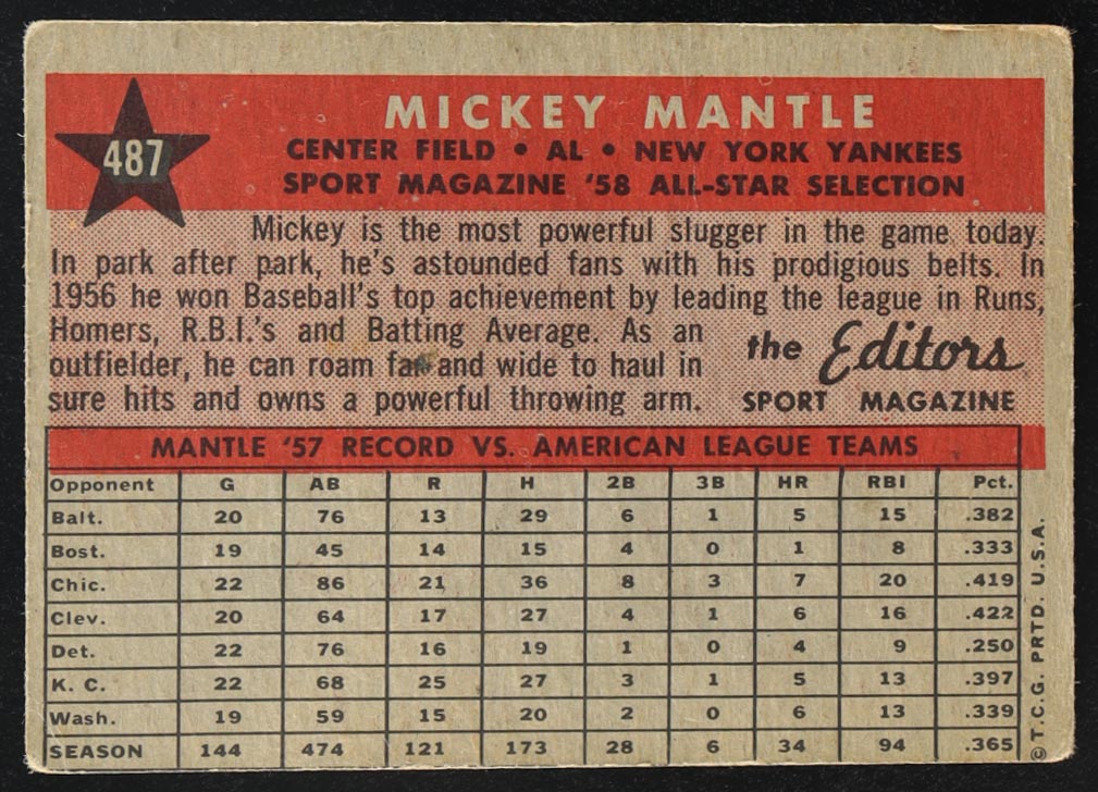 Mickey Mantle 1958 Topps #487 AS TP | Pristine Auction