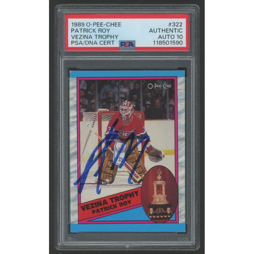 Patrick Roy Signed 1989 O-Pee-Chee Vezina Trophy #322 (PSA | Auto 10 ...