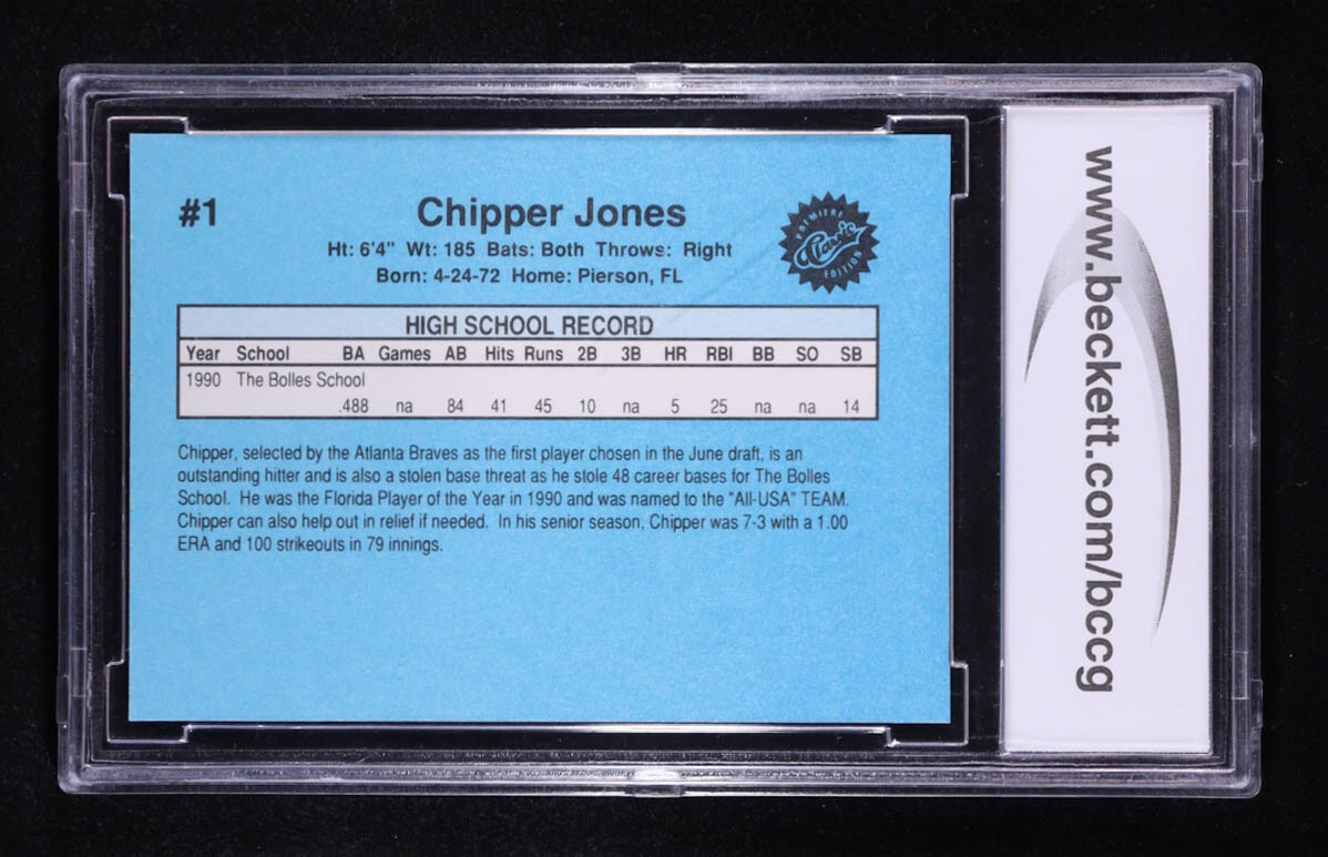 Chipper Jones 1990 Classic Draft Picks #1 RC (BCCG 10) | Pristine Auction