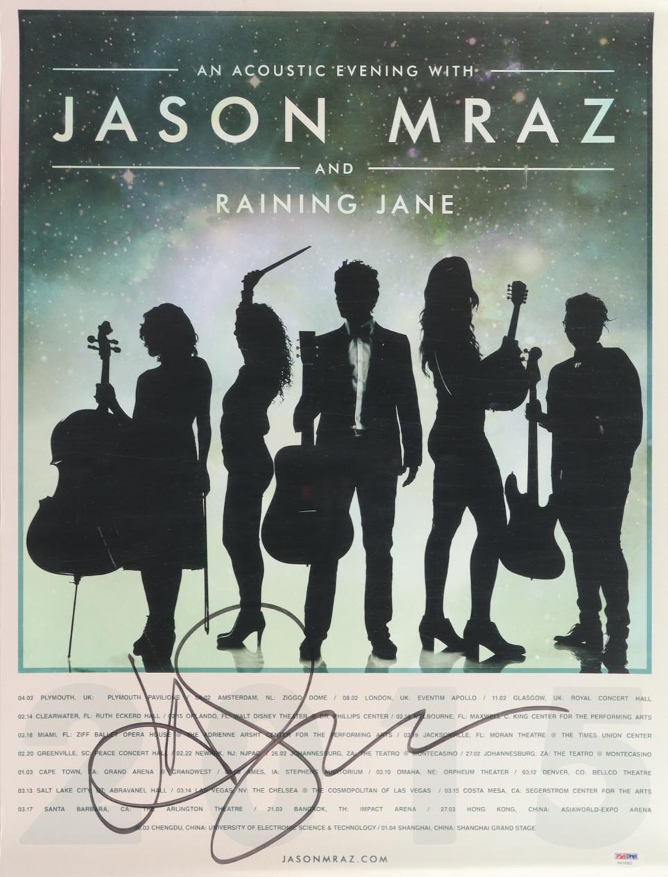 Jason Mraz Signed 18x24 Concert Poster Photo (PSA) | Pristine Auction