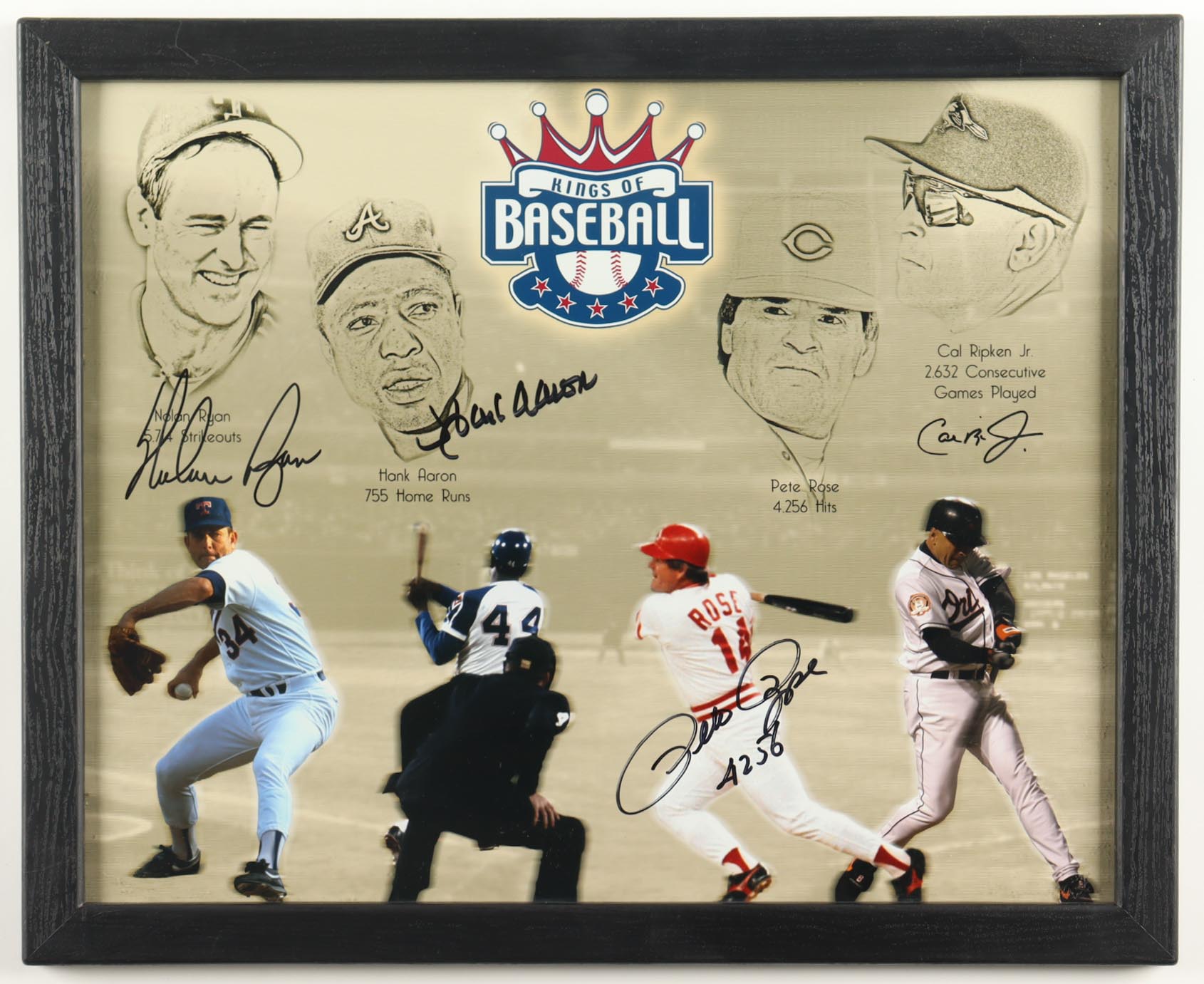 Kings of Baseball Custom Framed Photo Display Signed by (4) with Nolan ...
