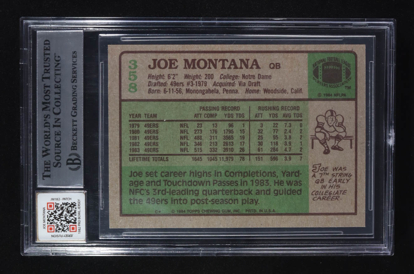 Joe Montana Sticker-Signed 1984 Topps #358 PB with 1992 Pro Bowl Game ...