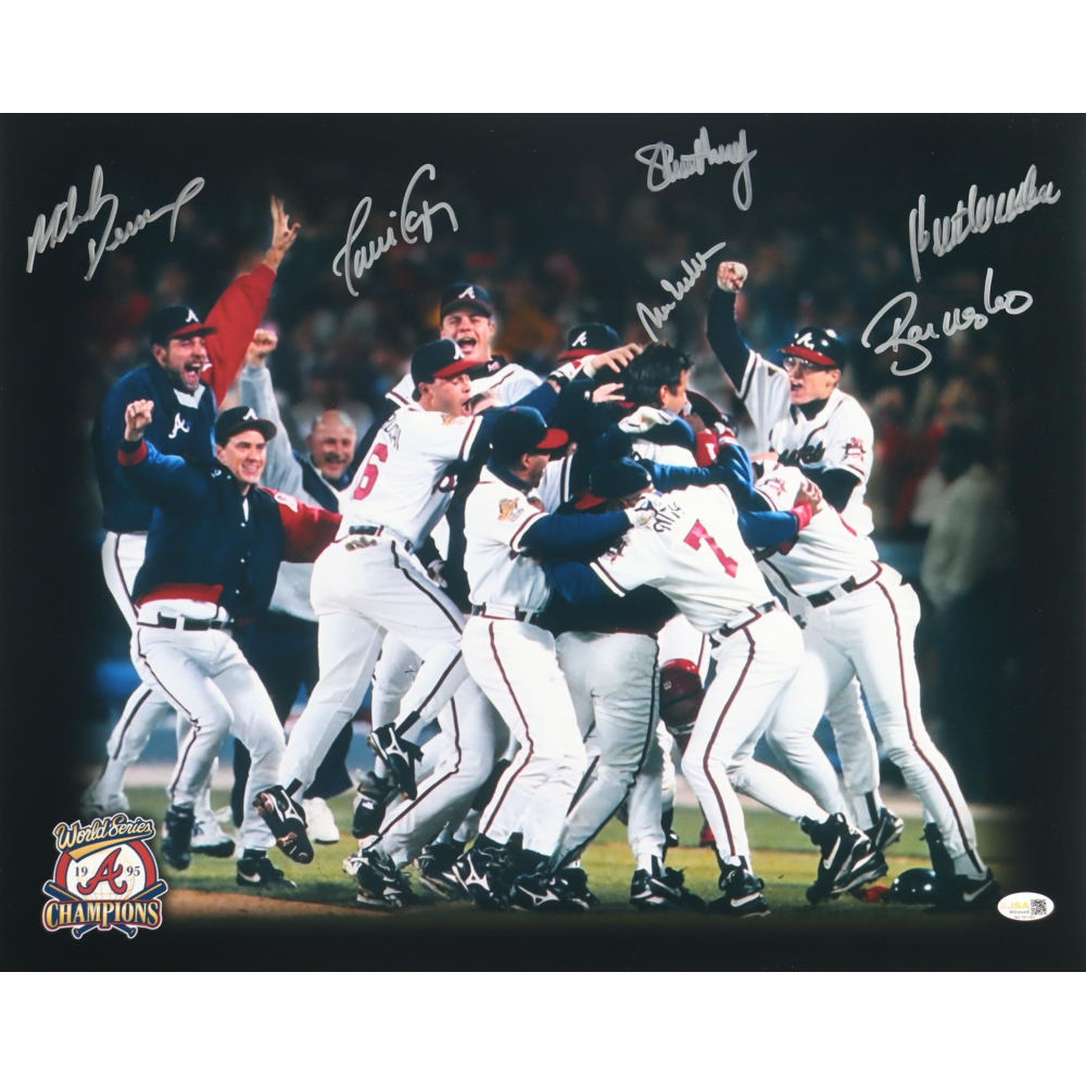 Braves 16x20 Photo Signed by (6) with Steve Avery, Ryan Klesko, Javier ...
