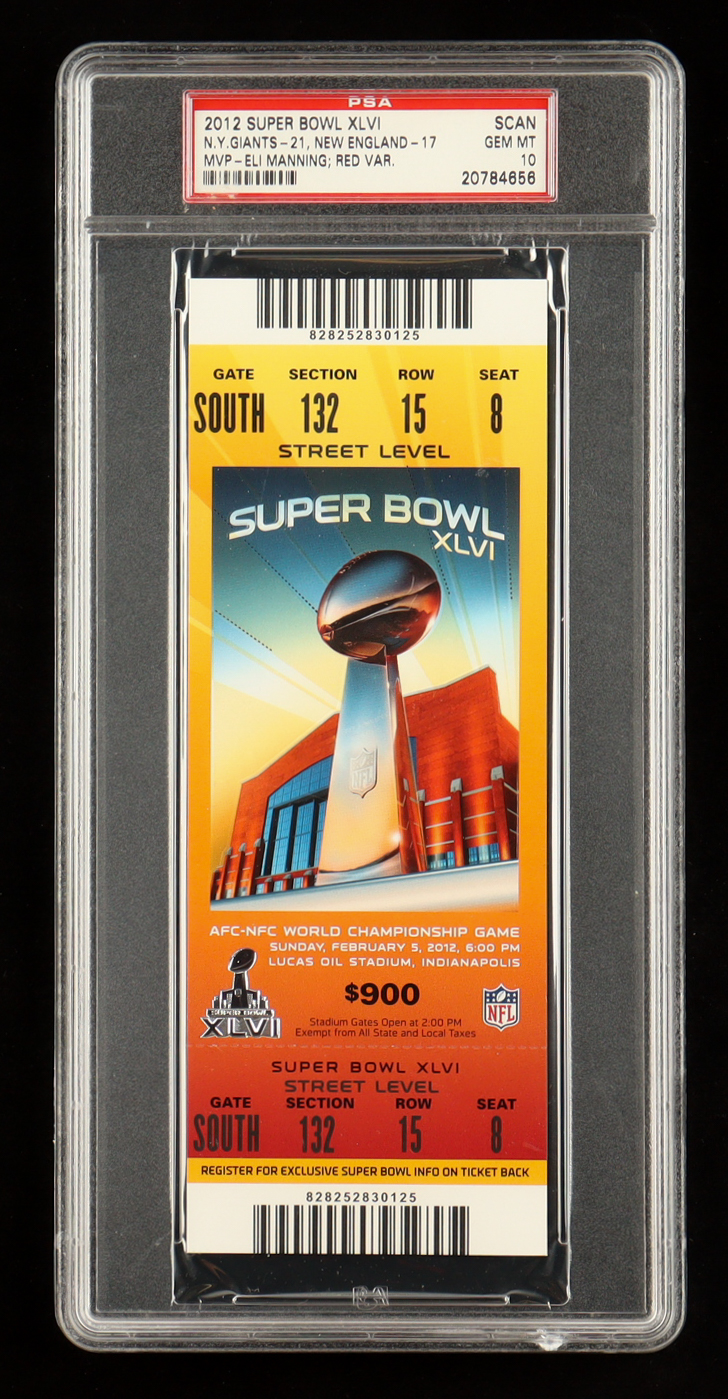 Super Bowl XLVI 2012 Patriots vs Giants Ticket (PSA 10) | Pristine Auction
