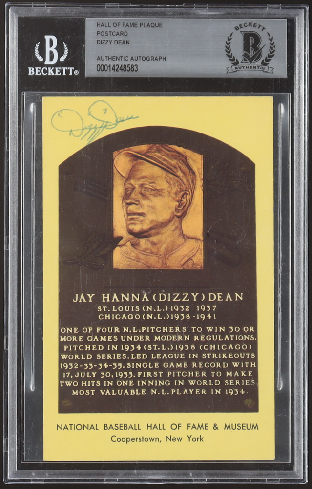 Dizzy Dean Signed Hall Of Fame Plaque Postcard (BAS) | Pristine Auction