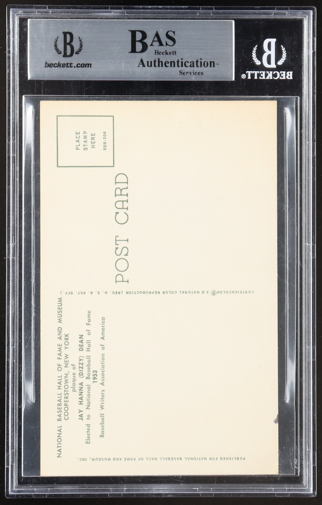 Dizzy Dean Signed Hall Of Fame Plaque Postcard (BAS) | Pristine Auction