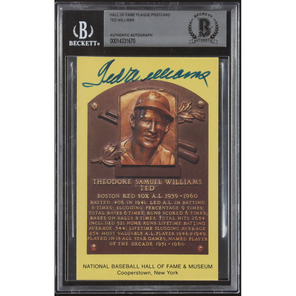 Ted Williams Signed Hall Of Fame Plaque Postcard (BAS) | Pristine Auction