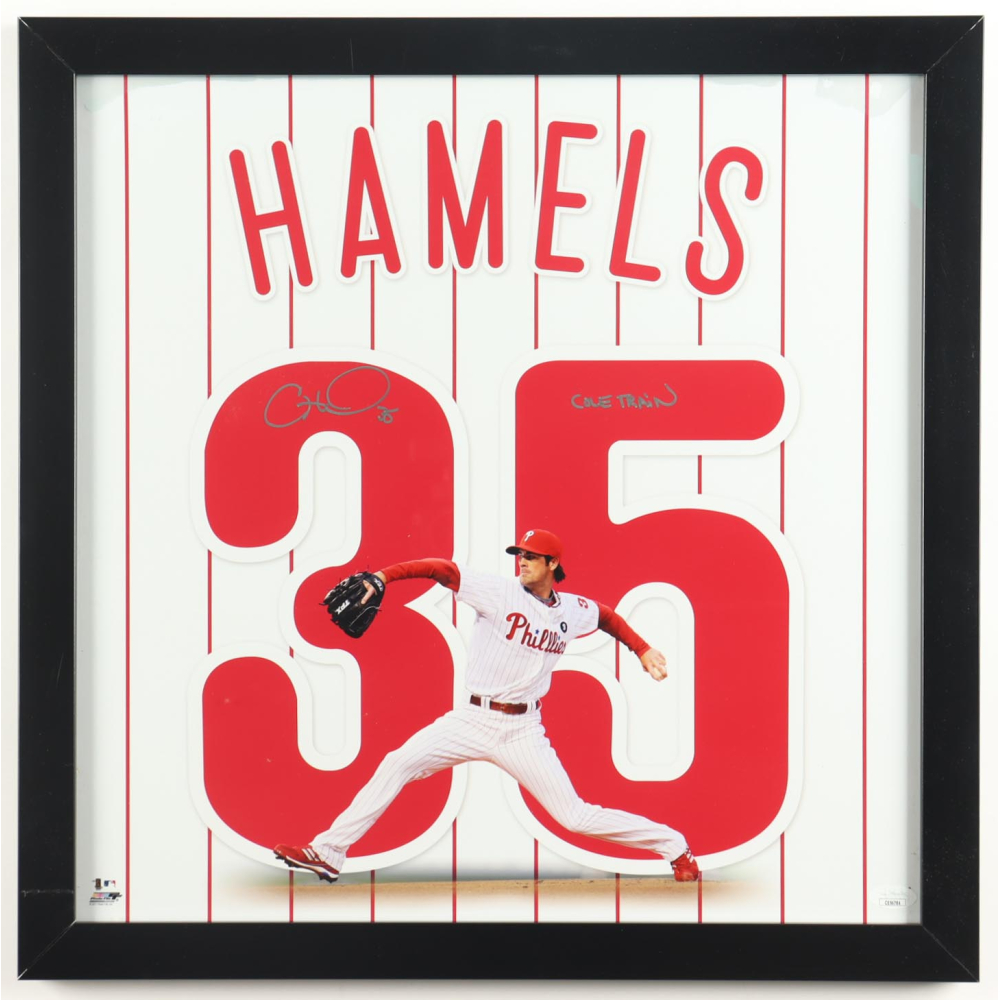 Cole Hamels Signed Phillies 20x20 Custom Framed Photo Display Inscribed ...
