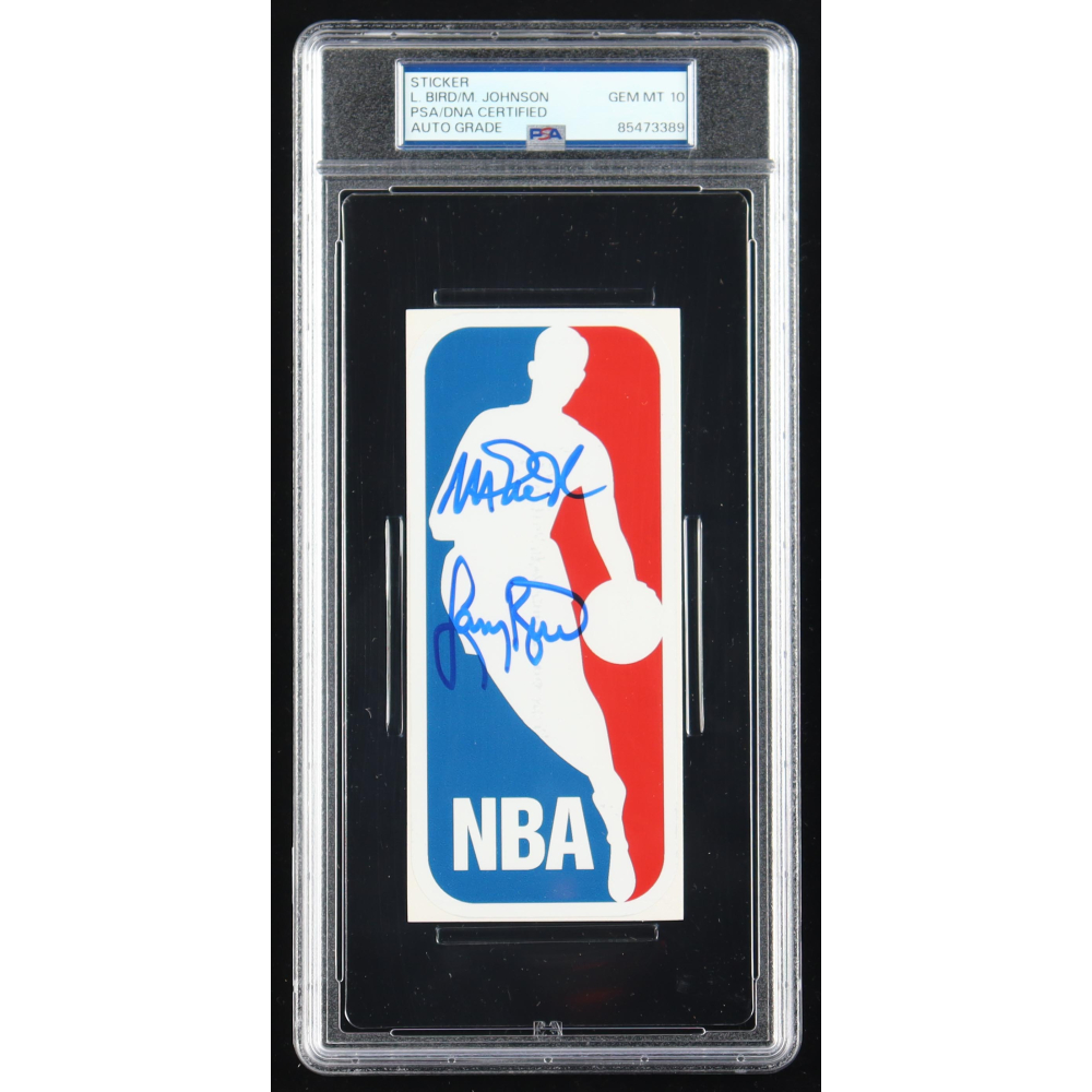 Larry Johnson & Magic Johnson Signed NBA Logo Decal (PSA Auto 10 ...