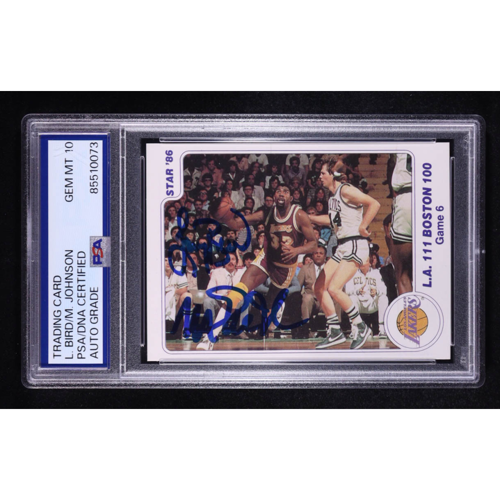Magic Johnson & Larry Bird Signed 1985-86 Star Lakers Champs #7 (PSA ...
