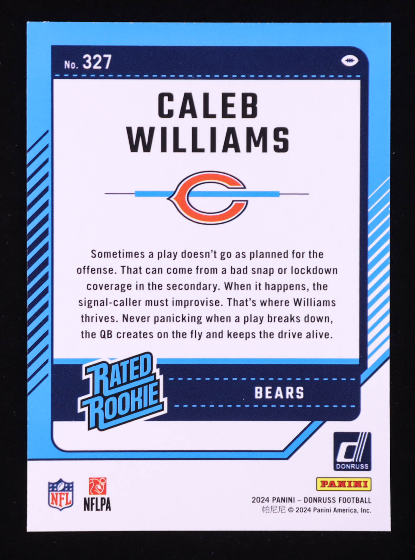 Caleb Williams 2024 Panini Donruss Rated Rookie Press Proof Blue #327 ...