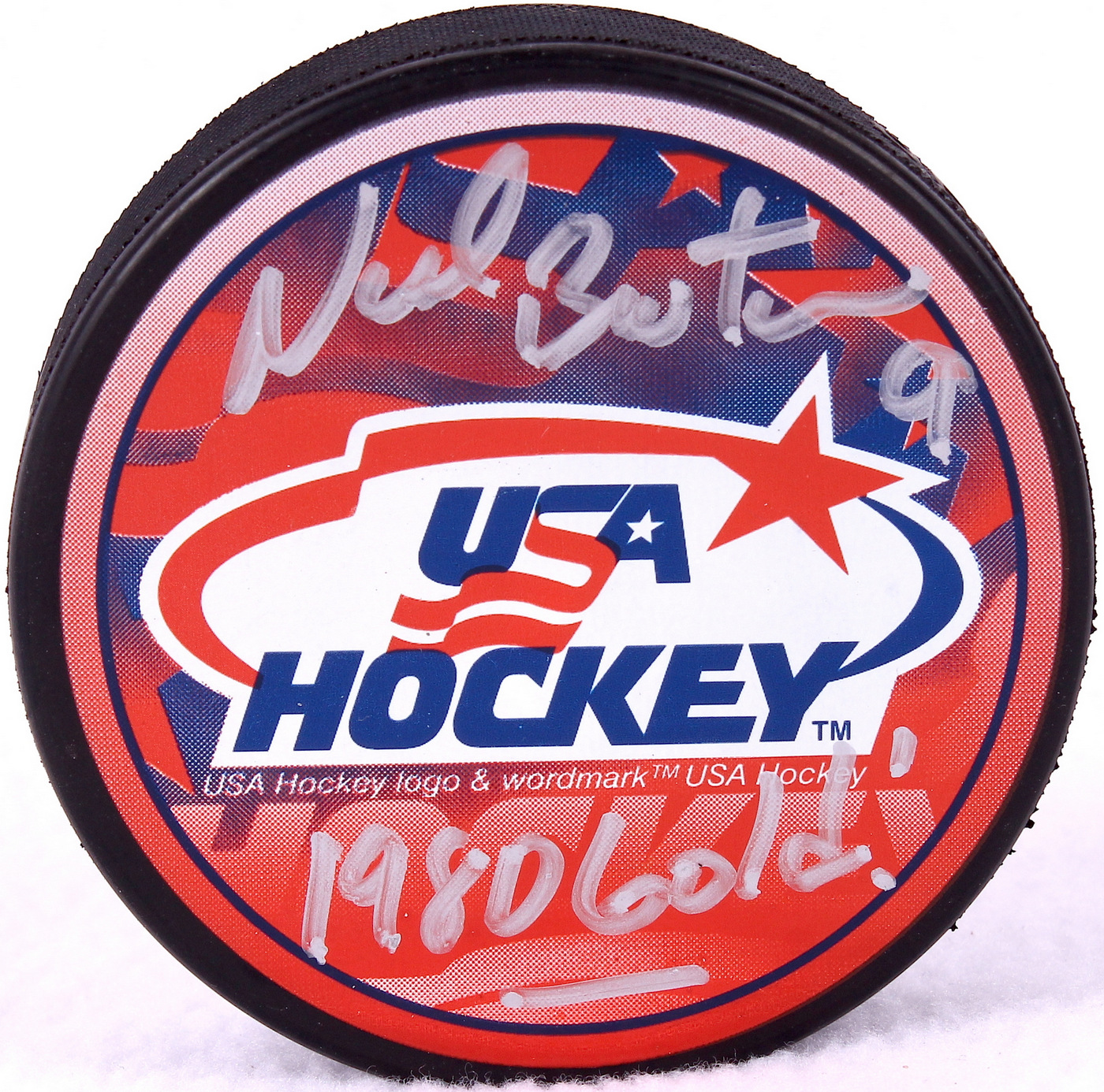Neal Broten Signed Team USA Hockey Puck Inscribed "1980 Gold" (JSA COA ...