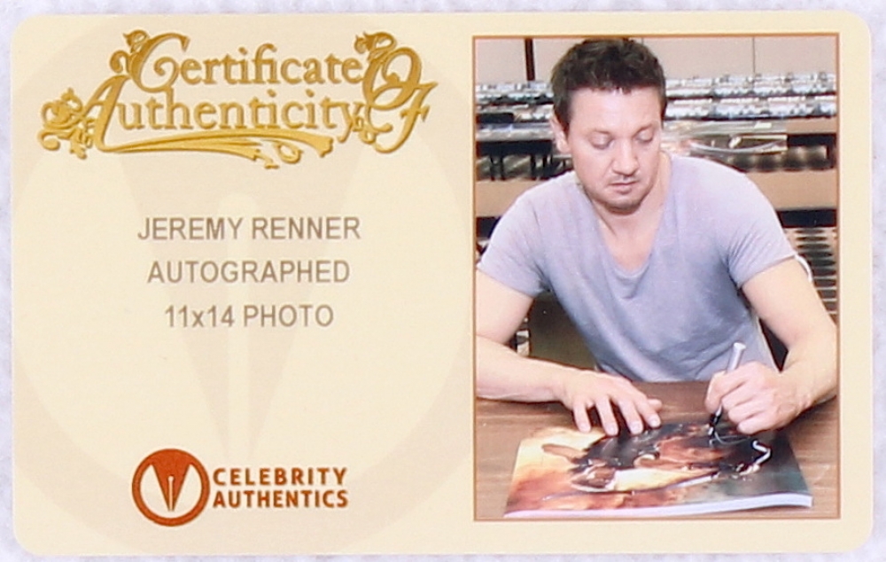 Jeremy Renner Signed Marvel Avengers "Hawkeye" 11x14 Photo (Celebrity ...
