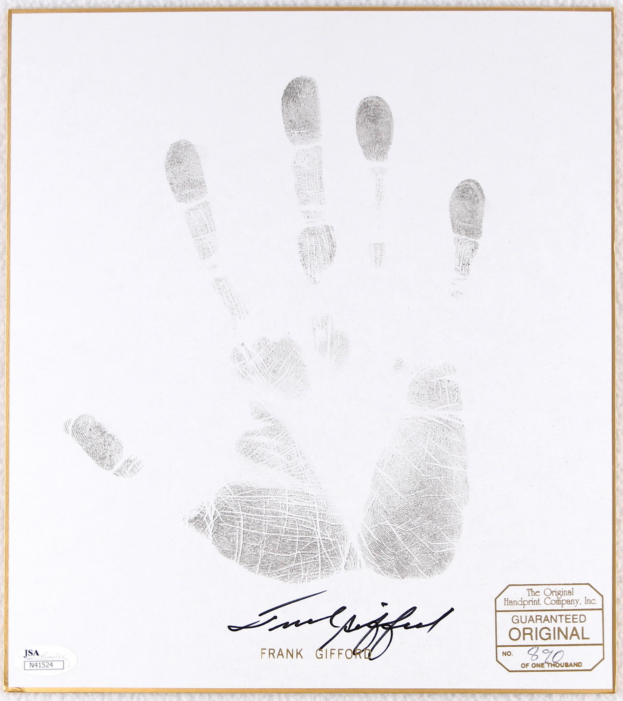 Frank Gifford Signed Limited Edition 9x10 Original Handprint #890/1000 ...