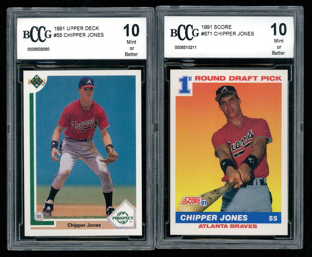 Lot of (2) Chipper Jones BCCG Graded 10 Rookie Baseball Cards with 1991 ...