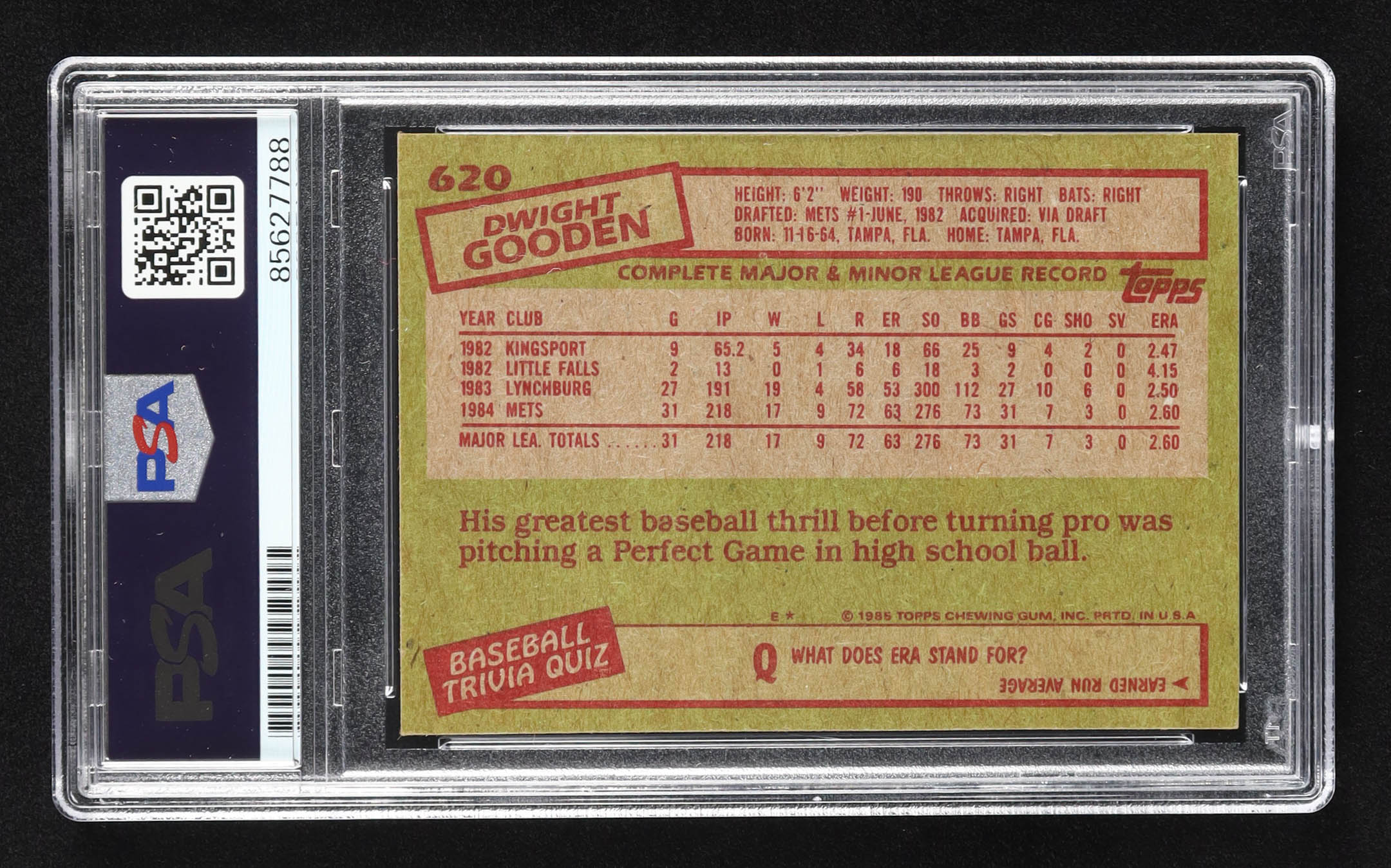 Dwight Gooden Signed 1985 Topps #620 (PSA) | Pristine Auction