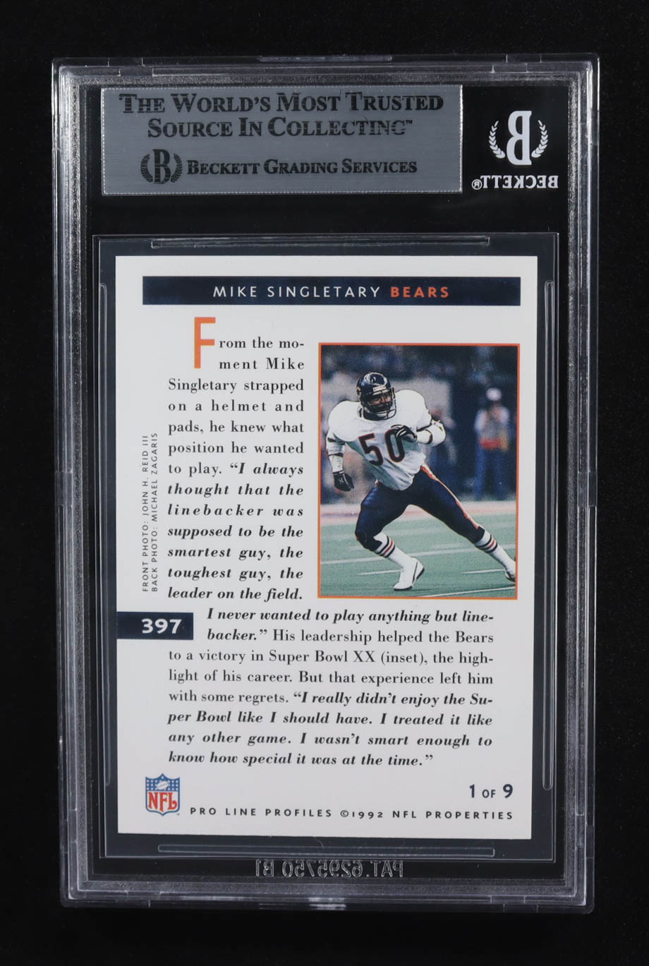 Mike Singletary Signed 1992 Pro Line Profiles #397 (BGS) | Pristine Auction