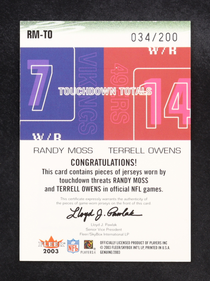 Randy Moss / Terrell Owens 2003 Fleer Genuine Insider Touchdown Threats ...