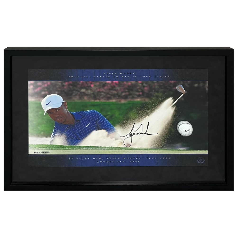 Tiger Woods Signed LE "Youngest to 50" Custom Framed Break Through ...