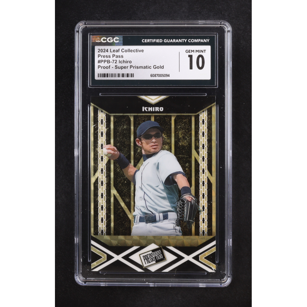 Ichiro Suzuki 2024 Leaf Collective Press Pass Super Prismatic Gold Pre ...