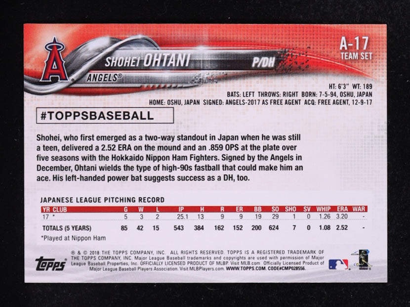Shohei Ohtani 2018 Angels Topps #A17 RC | Pristine Auction