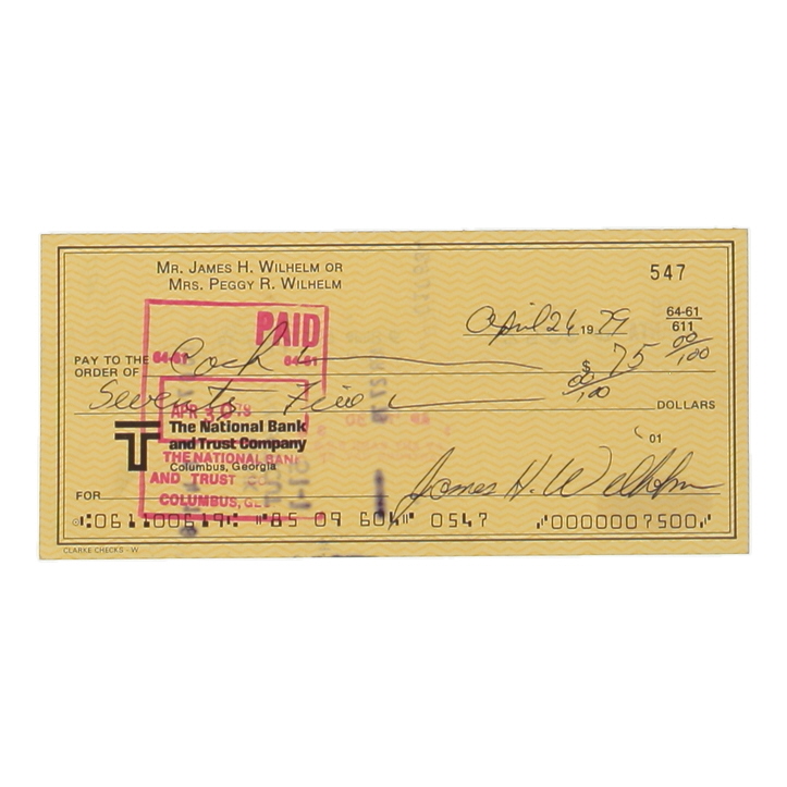 Hoyt Wilhelm Signed Personal Bank Check (JSA) | Pristine Auction