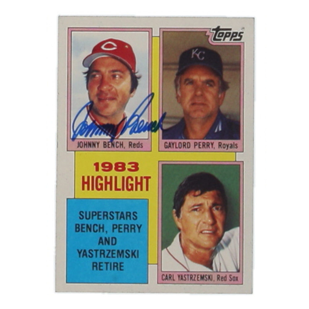 Johnny Bench Signed 1984 Topps #6 Johnny Bench / Gaylord Perry / Carl ...