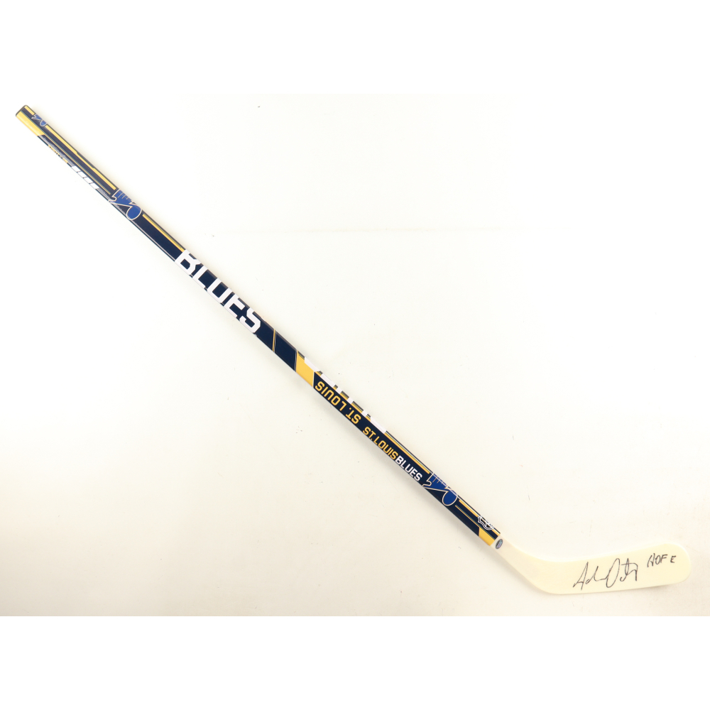Adam Oates Signed Blues Logo Hockey Stick Inscribed "HOF 12" (Schwartz ...