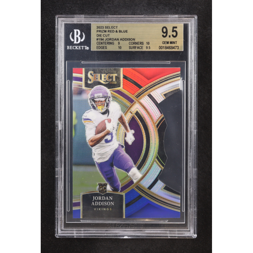 Jordan Addison 2023 Select Prizm Red and Blue Die Cut #194 RC (BGS 9.5 ...