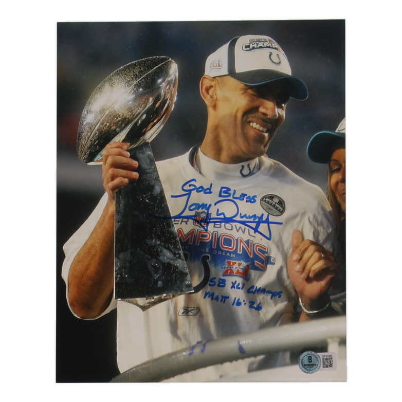 Tony Dungy Signed Colts 8x10 Photo Inscribed "God Bless" & "SB XLI ...