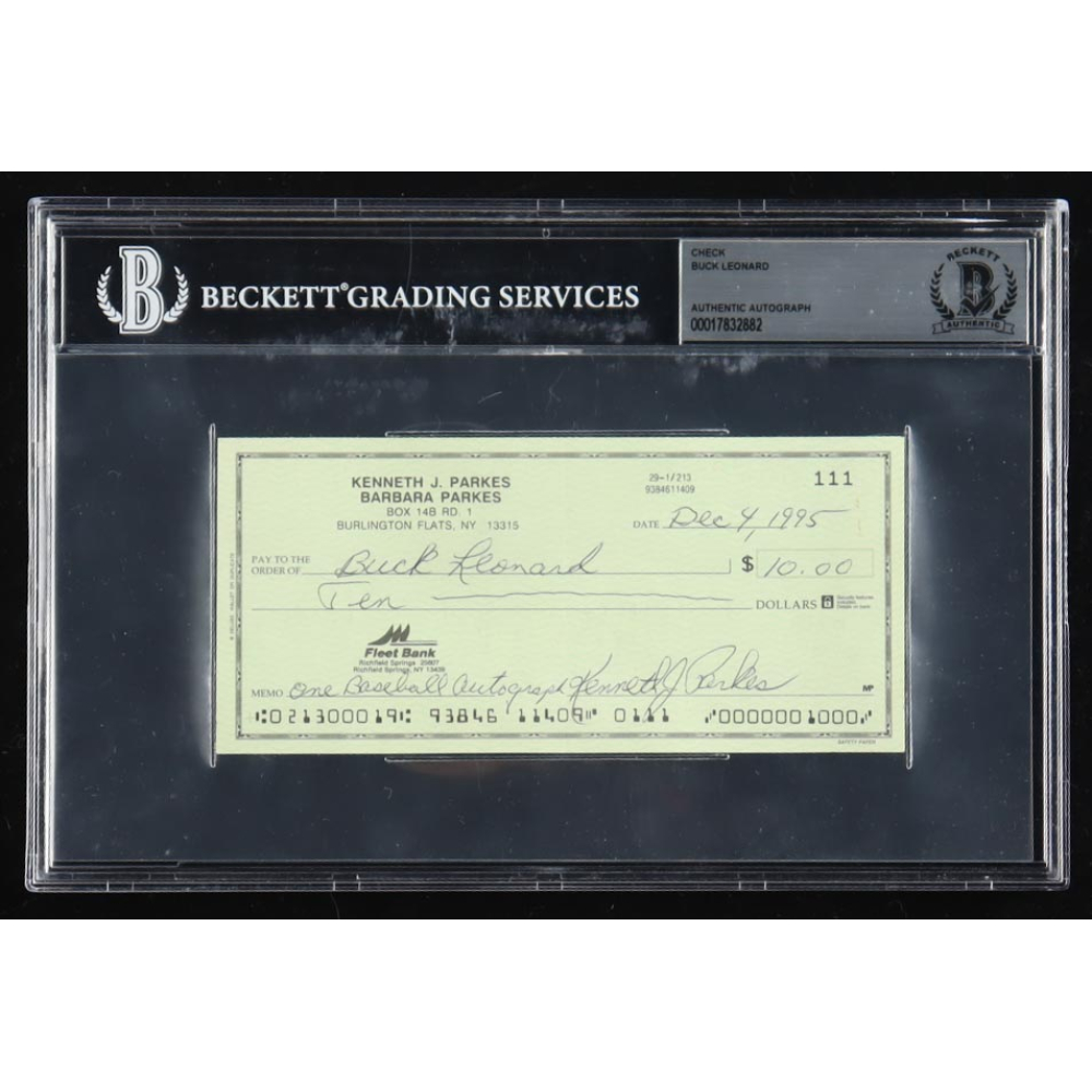 Buck Leonard Signed 1995 Fleet Bank Personal Check (Beckett) | Pristine ...