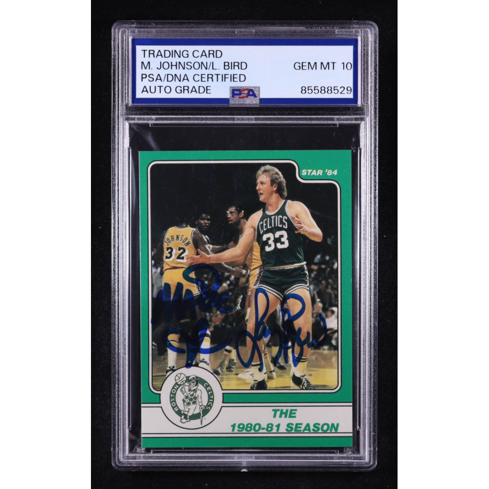 Larry Bird / Magic Johnson Signed 1984 Star Co. 1980-81 Season #8 (PSA ...